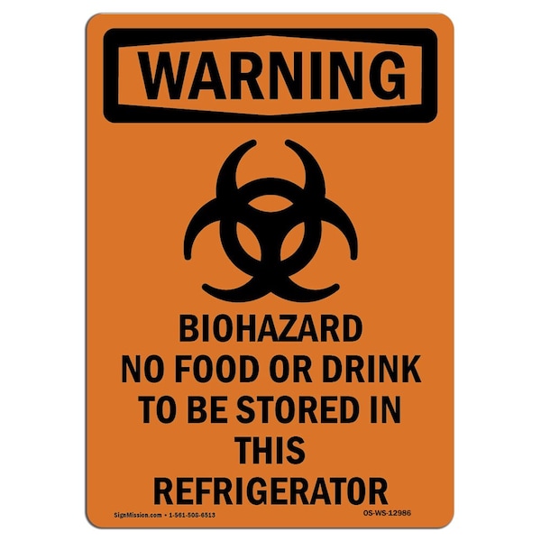 Signmission Safety Sign, OSHA WARNING, 7" Height, Biohazard No Food Or ...