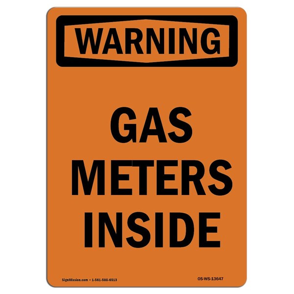 Signmission Safety Sign, OSHA WARNING, 10" Height, Gas Meters Inside ...