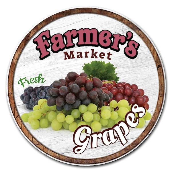 Signmission Farmers Market Grapes Circle Vinyl Laminated Decal, D-12 ...