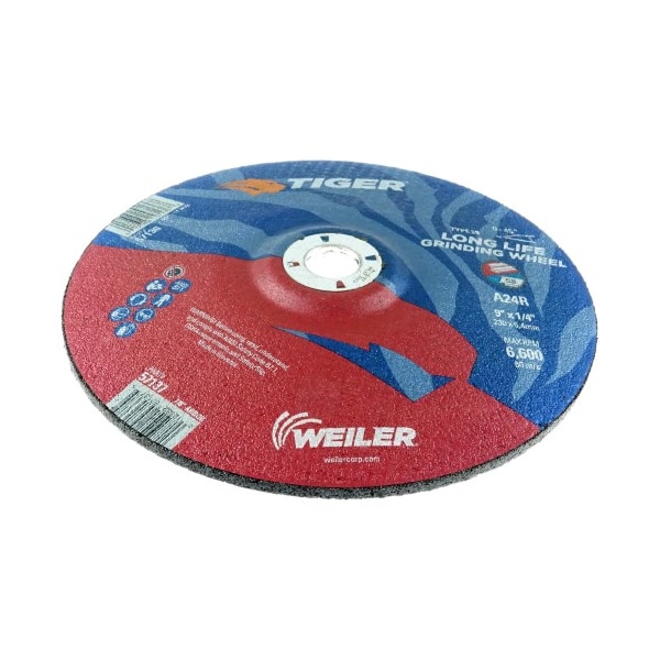 Weiler 9"x 1/4", TIGER AO Type 28 Grinding Wheel, A24R, 7/8" A.H. 57137 ...