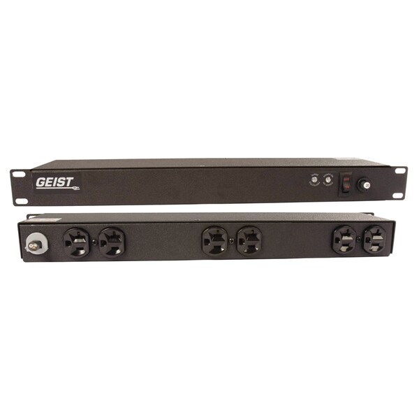 Geist 19" HORIZONTAL RACK MOUNT, 20AMP 6 OUTLETS W/10' CORD, ON/OFF ...