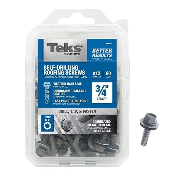 Teks Wood Screw, #12, Zinc Plated Steel 21408 | Zoro