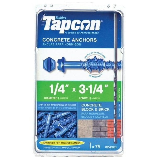 Tapcon Tapcon Concrete Screw, Steel Climaseal Coated 24301 | Zoro