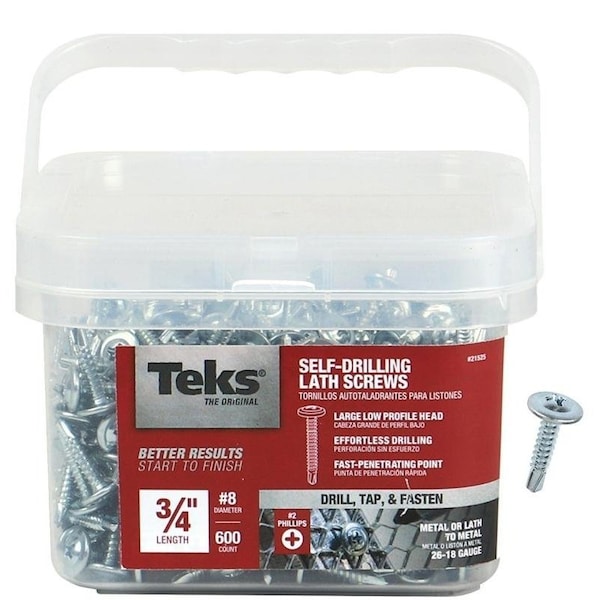 Teks Self-Drilling Screw, #8 x 3/4 in, Zinc Plated Steel Truss Head ...