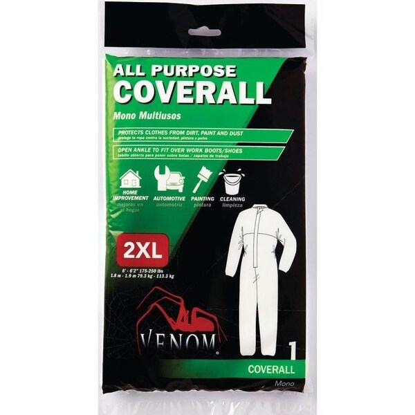 Venom Steel Coveralls, 2XL, Unisex, Zipper Closure, Fabric, White ...