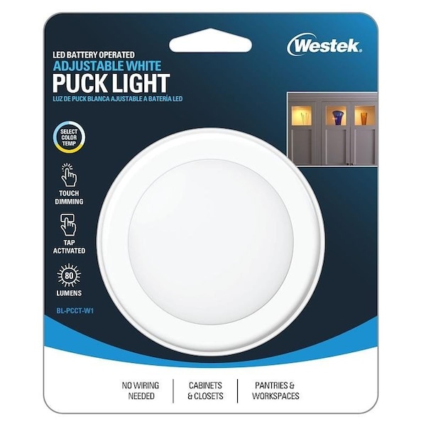 Westek Adjustable Puck Light, AA Battery, LED Lamp, 80 Lumens, 3000 ...