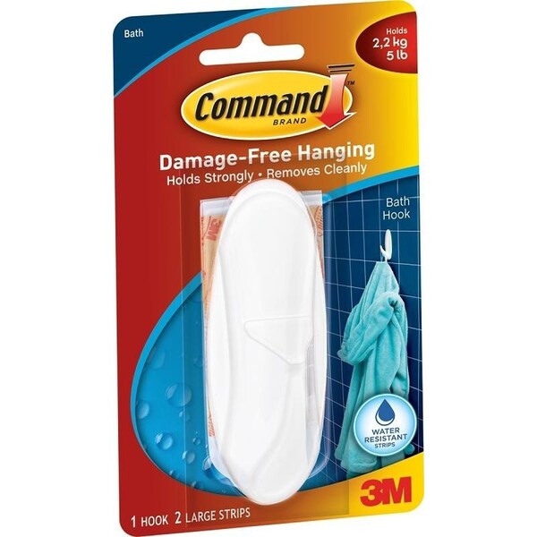 Command Designer Hook, 34 in Opening, 5 lb, 1Hook, Plastic, White ...