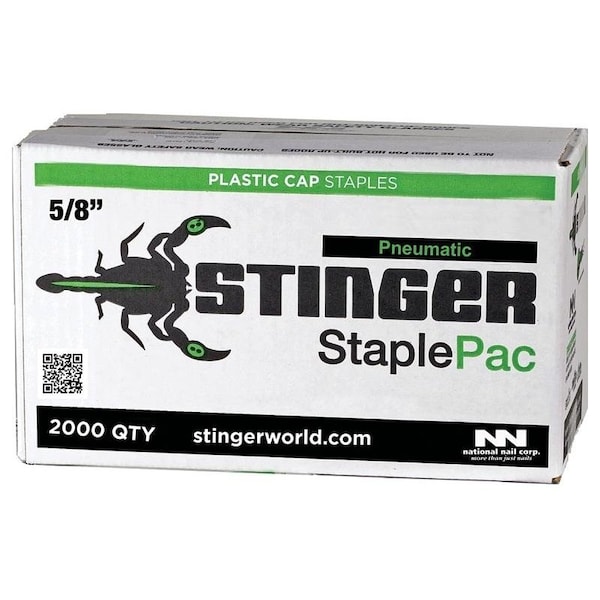 Stinger Cap Staple, 38 in W Crown, 58 in L Leg, Galvanized, 20 ga Gauge ...
