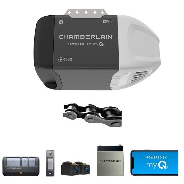 Chamberlain Garage Door Opener, Battery, Chain Drive, OS: myQ and ...