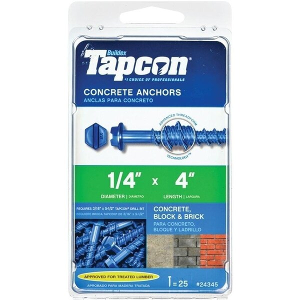 Tapcon Tapcon Concrete Screw, Steel Climaseal Coated 24345 | Zoro