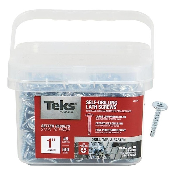 Teks Self-Drilling Screw, #8 x 1 in, Zinc Plated Steel Truss Head ...