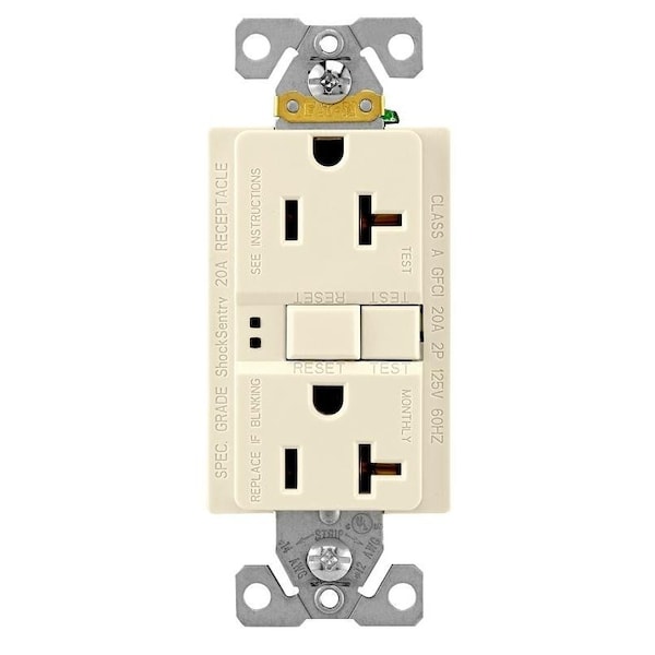 Eaton Wiring Devices GFCI Duplex Receptacle, 2 Pole, 20 A, 125 V, Back ...
