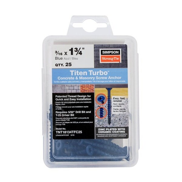 Simpson Strong-Tie Titen Turbo Screw Anchor, 3/16 in Dia, 1-3/4 in L ...