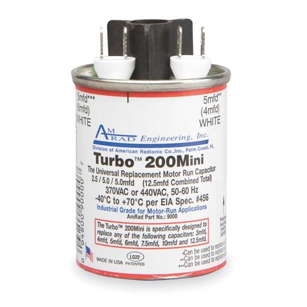 Global Turbo 200 Mini $16.62 Motor Run Capacitor, 2.5-15 MFD, 370/440V ...