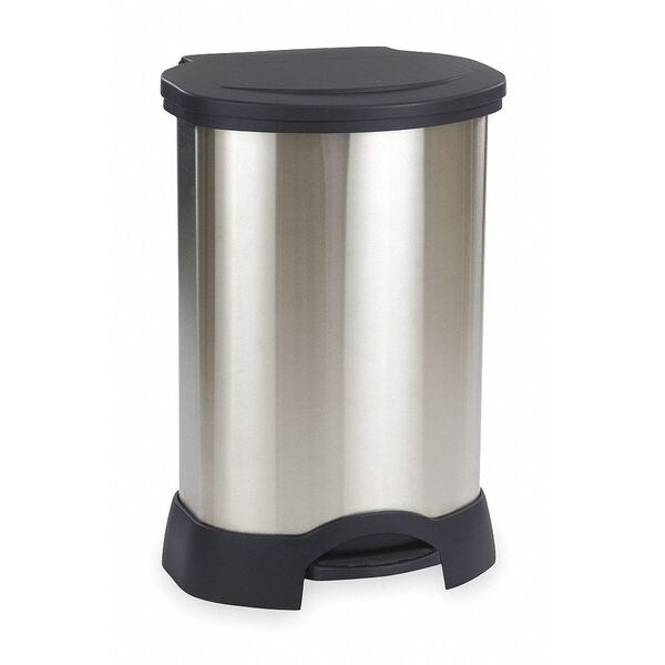 Rubbermaid 30 gal. Oval Trash Can, Black, Step-On, Stainless Steel ...