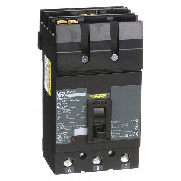 SQUARE D 225A, 3 pole Molded Case Circuit Breaker, QDA, 240V AC, - QDA32225