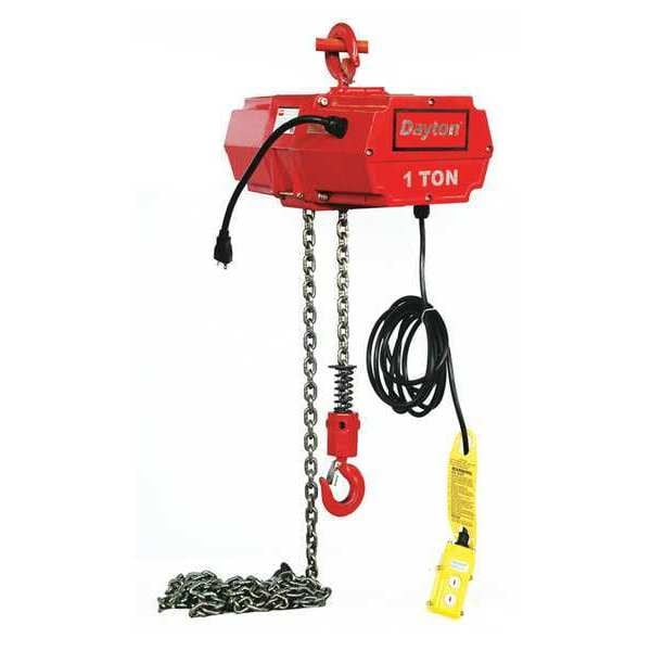 Dayton Electric Chain Hoist, 2,000 lb, 20 ft, Hook Mounted - No Trolley, 115V AC, Red 2GXH5 | Zoro