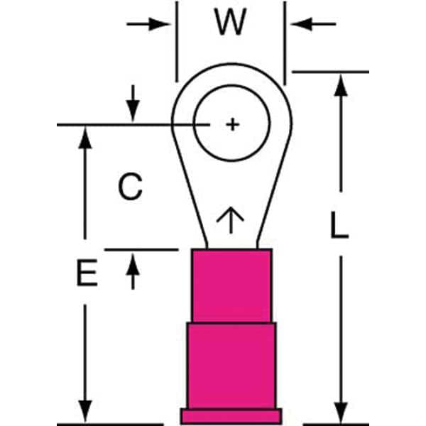3M Ring Terminal, #10 Stud Size, 18 AWG, 600 V, Vinyl Insulated, Red ...