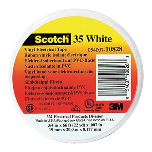 3M ElectricalTape, Wht, 6-5/8ydL, 1/2inW, PK100 10232 | Zoro