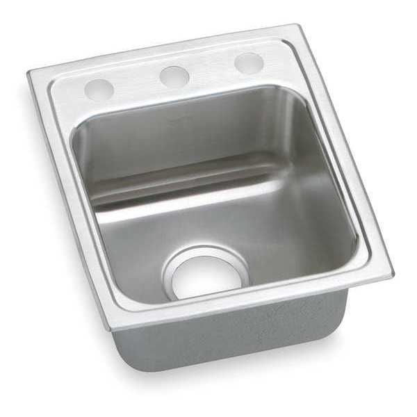 Elkay Drop-In Sink, 3 Hole, 12" x 12", Lustrous Highlighted Satin LR15173 | Zoro