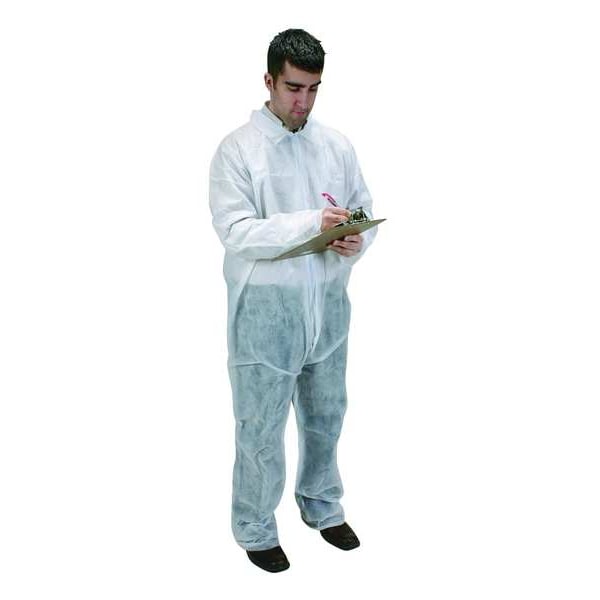 Condor Collared Disposable Coveralls, 25 PK, White, Polypropylene ...