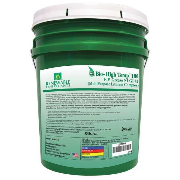 Renewable Lubricants 35 lb Extreme Pressure Grease Pail 87614 | Zoro