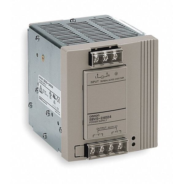 Omron Dc Power Supply, 100 to 240VAC, 24VDC, 240W, 10, Din Rail S8VS ...