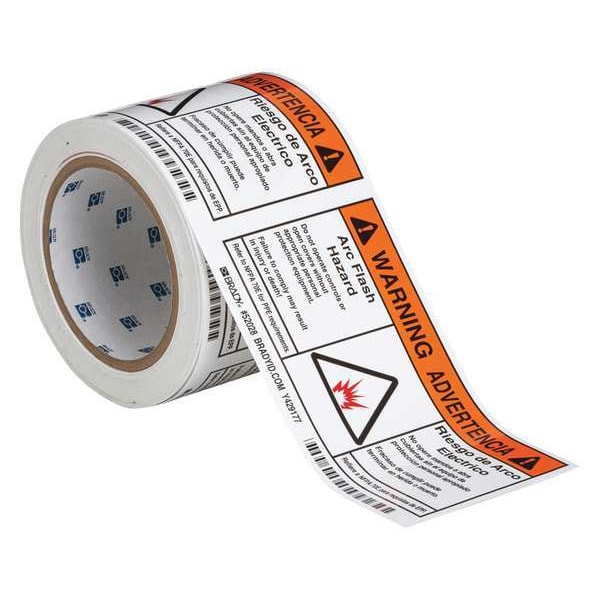 Brady Arc Flash Protection Label, PK100, 52028 52028 | Zoro