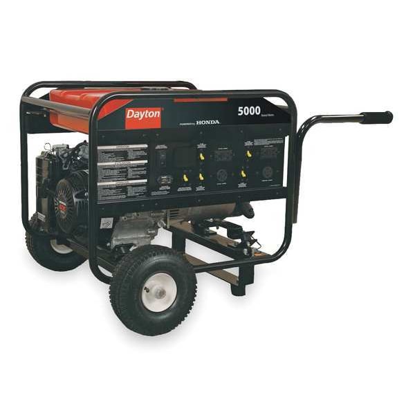 Dayton Portable Generator, Gasoline, 5,000 W Rated, 9,630 W Surge ...