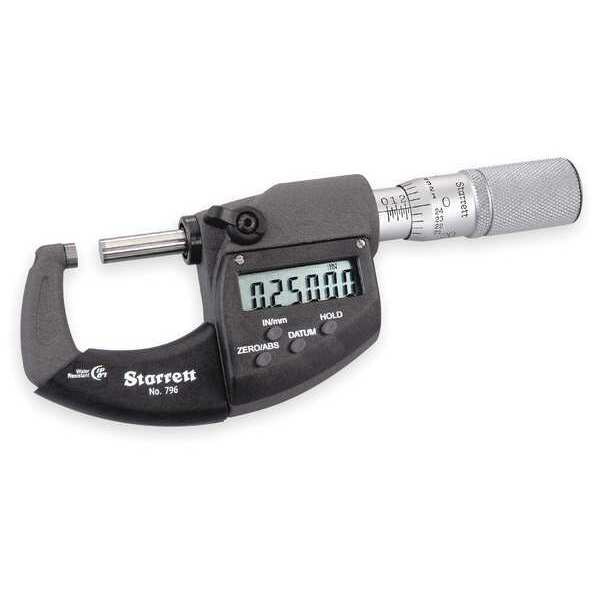 Starrett Electronic Micrometer, 1", IP67, Friction 796.1XFL-1 | Zoro
