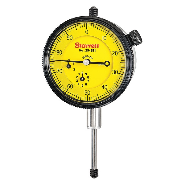 Starrett Dial Indicator, 0 to 25mm, 0-100 25-881J | Zoro
