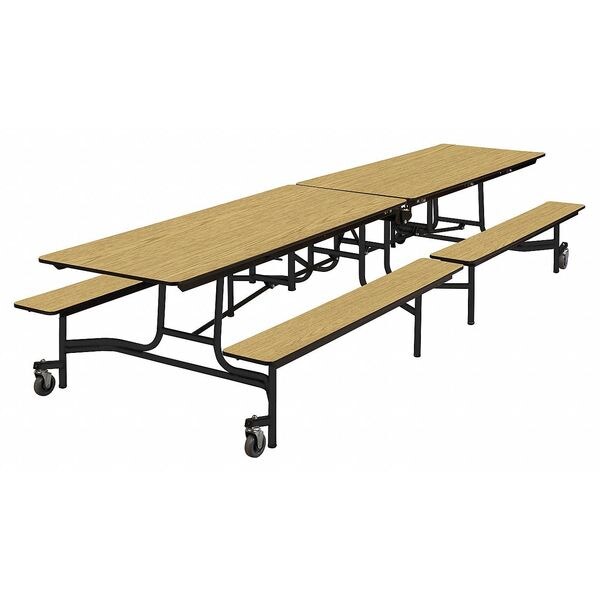 Artco-Bell Rectangle Mobile Bench Table , 144" W 29" H, Bannister Oak Tabletop ABR29PN.7.08.08.0 ...