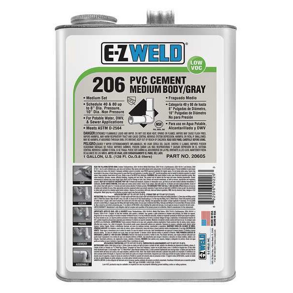 Ez Weld Pipe Cement, PVC, Med Bodied, 128 oz., Gray 20605 | Zoro