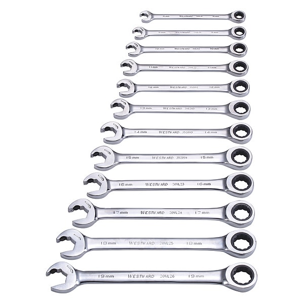 Westward Combination Ratcheting Wrench Set, Alloy Steel, 12 Tools ...