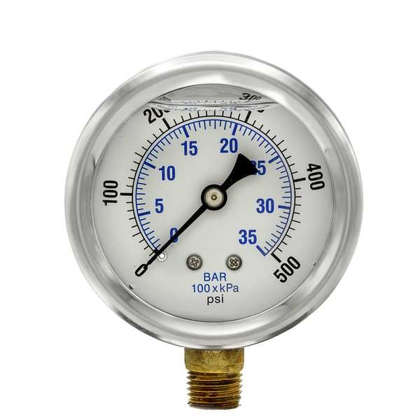 Pic Gauges Industrial Pressure Gauge, 0 to 500 psi, 2 1/2 in Dial, 1/4 ...