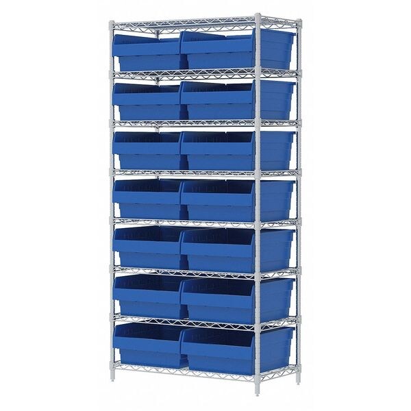 Akro-Mils Steel Bin Shelving, 36" W x 74" H x 12" D, 8 Shelves, Blue ...