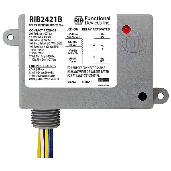 Functional Devices-Rib Enclosed Pre-Wired Relay, 20A@277VAC, SPDT ...