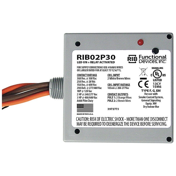 Functional Devices-Rib Enclosed Pre-Wired Relay, 20A at 300VAC, DPST ...