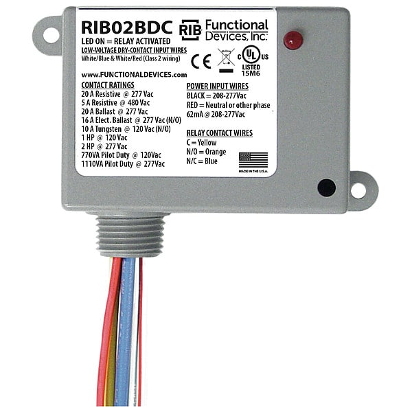 Functional Devices-Rib Enclosed Pre-Wired Relay, 20A at 277VAC, SPDT ...