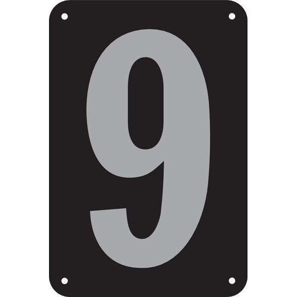 Electromark Number Card, 9, 3In, Slvr/Blk, PK25 SLIDESKAR3S9 | Zoro