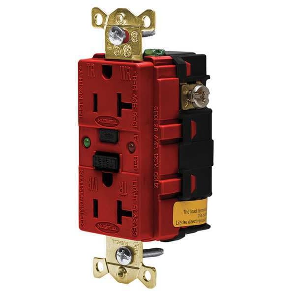 Hubbell GFCI Receptacle, 20A, 125VAC, 5-20R, Red GF5362SGR | Zoro