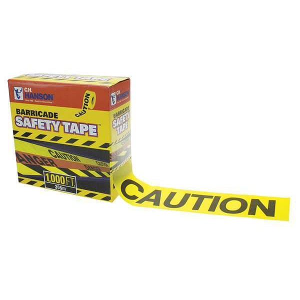 Zoro Select Barricade Tape, Caution, Yellow, 3 in Wide x 1,000 ft Length, Polyethylene, 3 mil ...