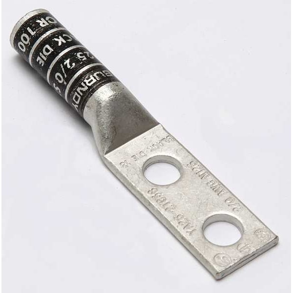 Burndy Two-Hole Compression Lug, 2/0 AWG Max, 3/8 in Stud, Long Barrel ...