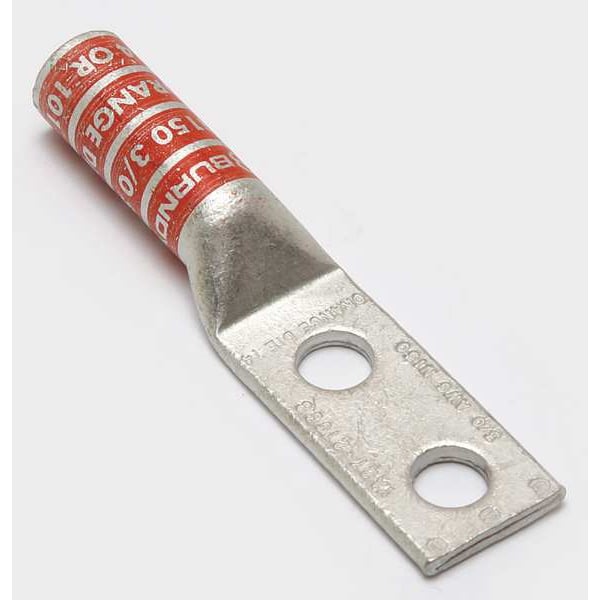Burndy Two-Hole Compression Lug, 3/0 AWG Max, 3/8 in Stud, Long Barrel ...