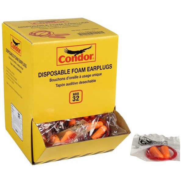 Condor Condor Disposable Foam Ear Plugs, Bell Shape, 32 dB, Orange, 100 ...