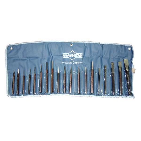 Mayhew Punch and Chisel Set, Steel, Black Oxide Finish, 19 Piece 61019 ...
