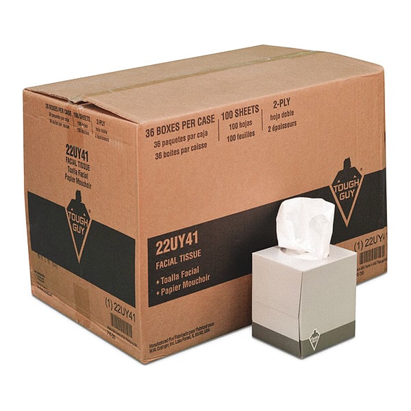 Tough Guy Facial Tissue Cube 2 Ply Facial Tissue, 100 Sheets, 36 PK ...
