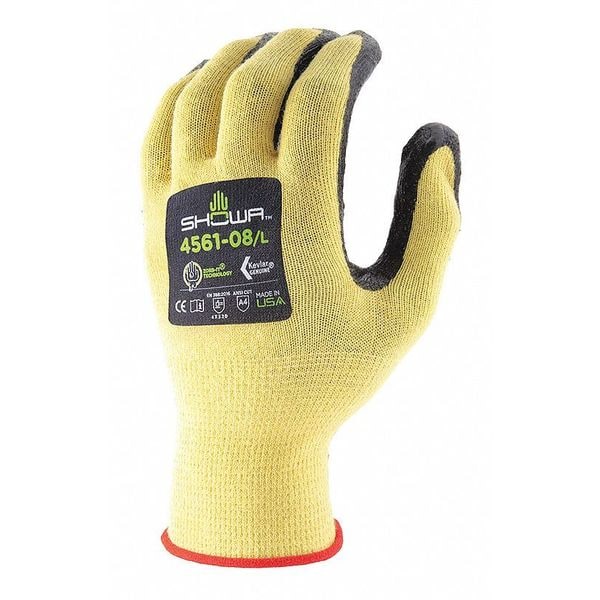 Showa Cut Resistant Coated Gloves, A4 Cut Level, 15 ga, Yellow, L 4561L-08 | Zoro