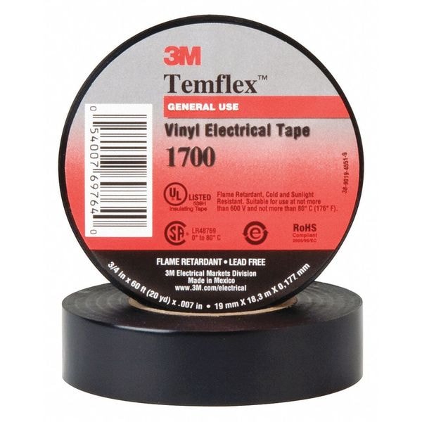 Scotch 3M™ 1700 Electrical Tape, 7 Mil, 3/4" x 60', Black, 100/Case ...
