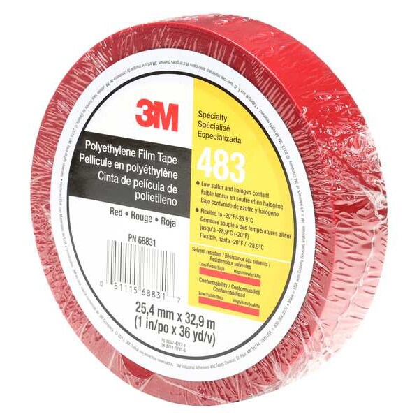 3M Film Tape, Polyethylene, Red, 1 In x 36 Yd 483 | Zoro